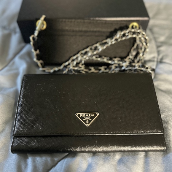Prada | Bags | Authentic Prada Wallet With Chain Excellent Condition ...